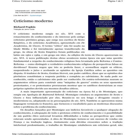 Richard Popkin - O ceticismo moderno | PDF