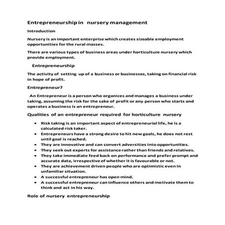 ENTREPRENEURSHIP IN NURSERY MANAGEMENT | DOCX