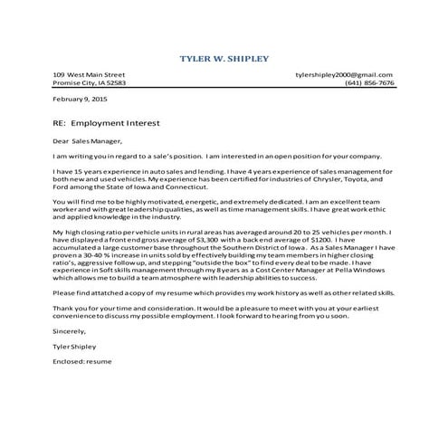 Tyler shipley cover letter | DOCX