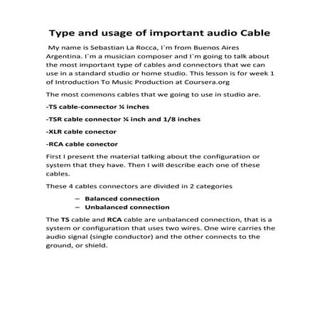 Type and usage of important audio cable | PDF