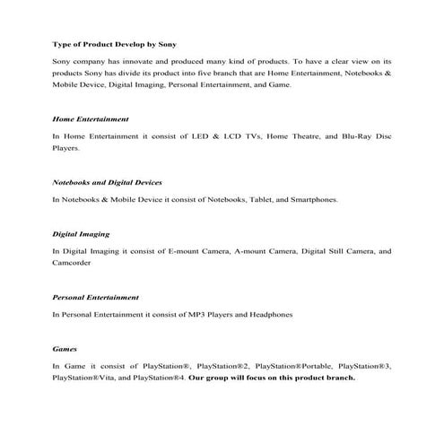 Type of product develop by sony | DOCX
