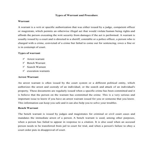 Types of Warrant and Procedure | PDF