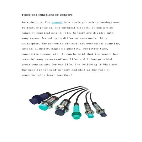 Types and functions of sensors | PDF