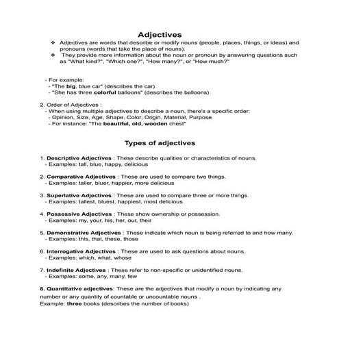 7 Types of Adjectives | PPTX