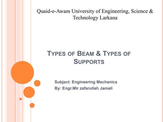 Types of loads, beams, support and support reaction calculation | PPTX