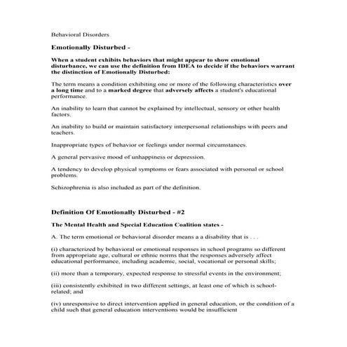 Types of behavioral disorders | DOC