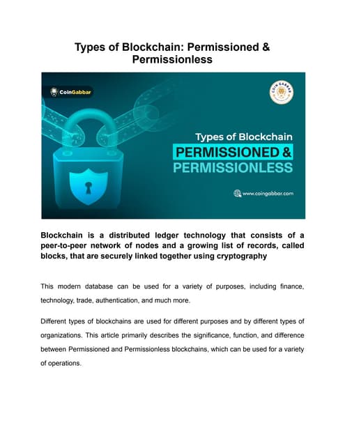 Types Of Blockchain Permissioned And Permissionlesspdf
