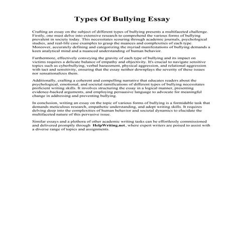 Types Of Bullying Essay. Kettering College | PDF
