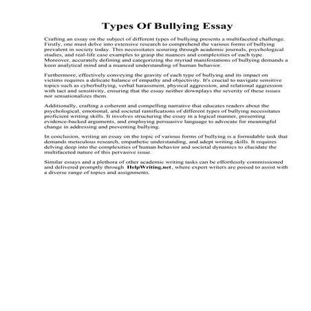 Types Of Bullying Essay. 008 Essay Example Bullying Problem Solution ...