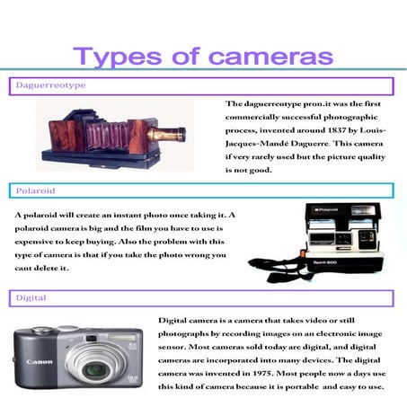 Types of cameras unit 9 | DOCX | Cameras and Camcorders | Consumer Electronics