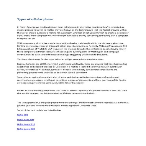 Types of cellular phone | PDF