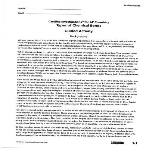 Types of chemical bonds lab | PDF