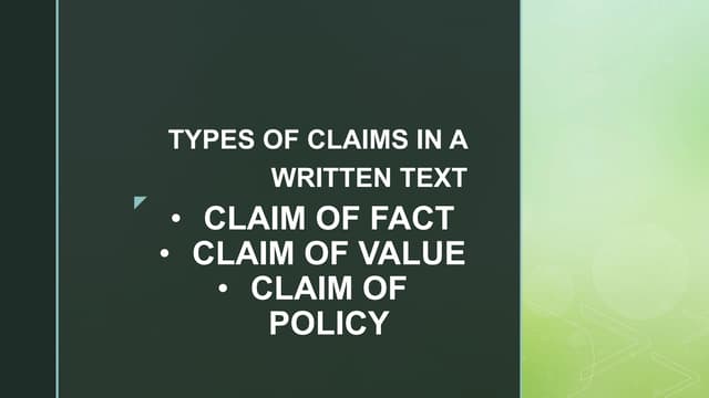 claims of fact, claims of policy claims of and value | PDF