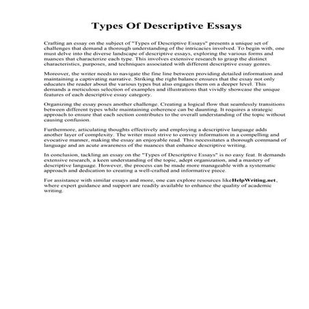 Types Of Descriptive Essays | PDF