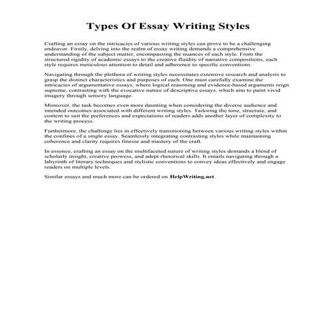 Types Of Essay Writing Styles. The University of Tampa | PDF