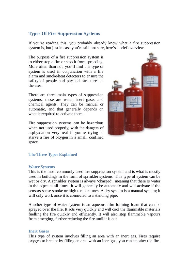 Types Of Fire Suppression Systems