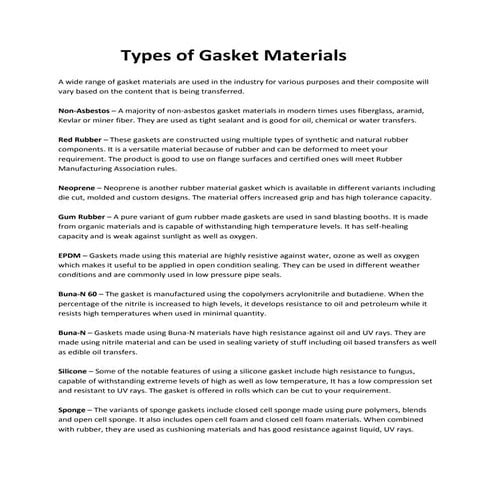 Types of gasket materials | DOCX
