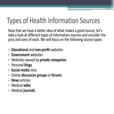 Types of Health Information Sources | PPTX