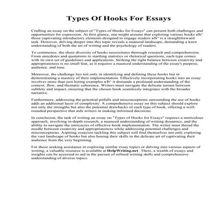 Types Of Hooks For Essays.pdf | Arts and Crafts | Hobbies & Interests