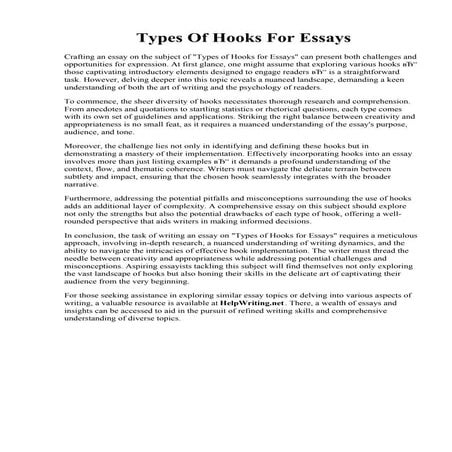 Types Of Hooks For Essays. How To Write An Effective Hook | PDF