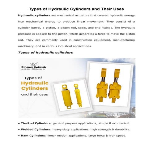 Types of Hydraulic Cylinders and Their Uses | PDF | Commercial Trucks ...
