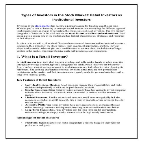 Types of Investors in the Stock Market Retail Investors vs ...