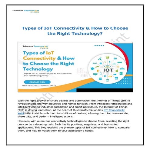 Types of IoT Connectivity & How to Choose the Right Technology? | PDF