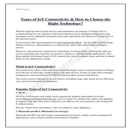 Types of IoT Connectivity & How to Choose the Right Technology | PDF