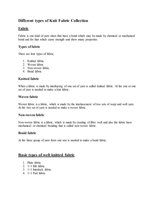 Analysis the Basic Structure of weft knitting fabric. | DOCX