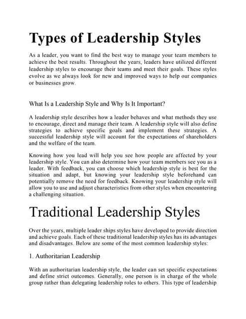 Various Leadership Styles With Advantages and Disadvantages Of Each | PPT