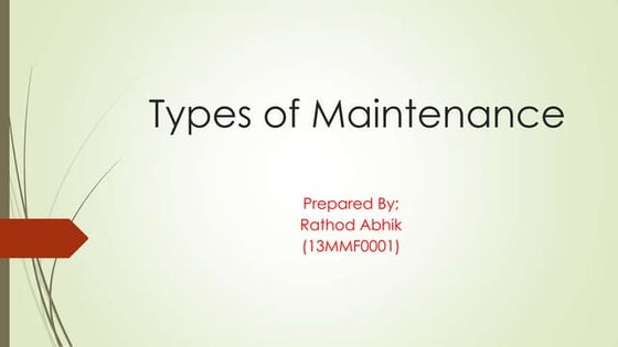 Maintenance Management (presentation) | PPT