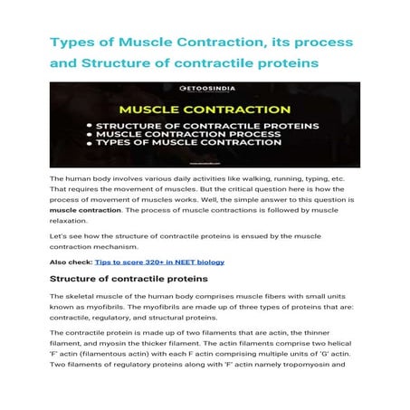 Types of Muscle Contraction, its process and Structure of contractile ...