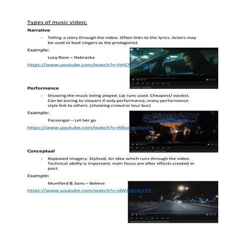 Types of music video | DOCX