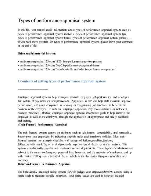 Types performance appraisal | DOCX