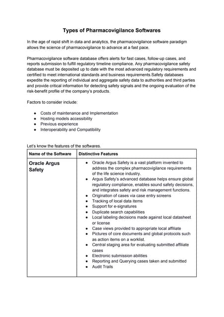 Safety and Pharmacovigilance System: Oracle Argus Safety Suite | PDF ...
