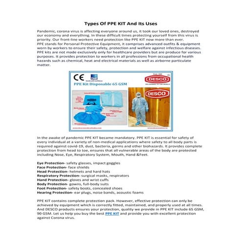 Types Of PPE KIT And Its Uses | PDF