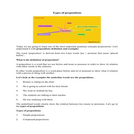 Types of prepositions | PDF