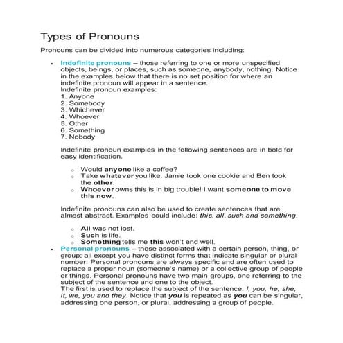 Types of pronouns | DOCX