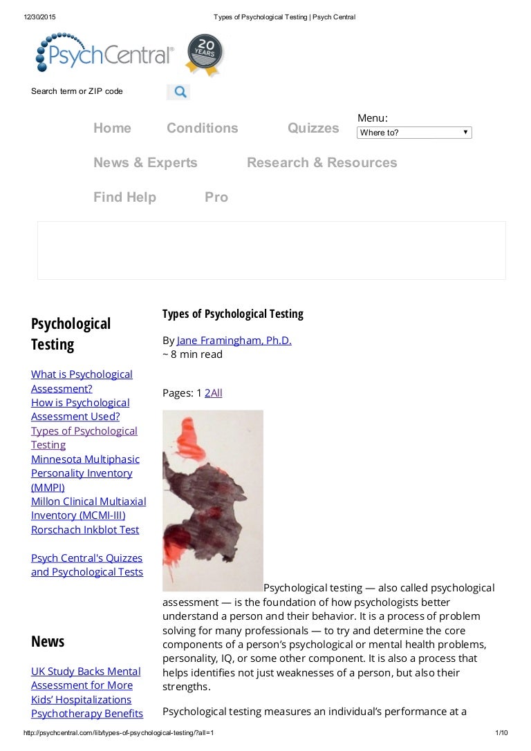 Types of psychological testing Types of psychological testing
