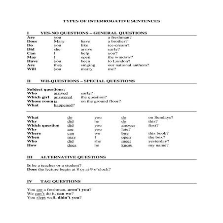 Types of Questions in English | PDF