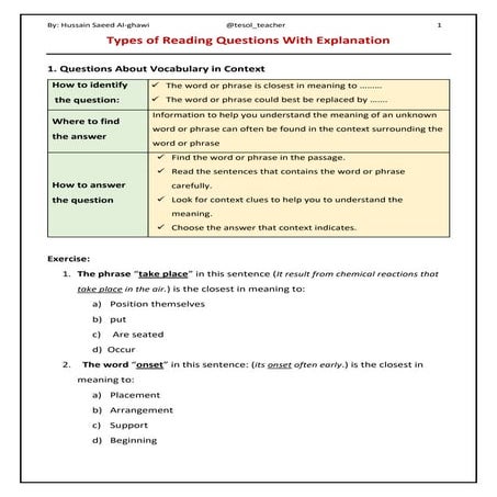 Types of reading questions | PDF