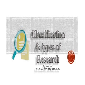 Types of research ppt. By Nisha Saini | PPTX