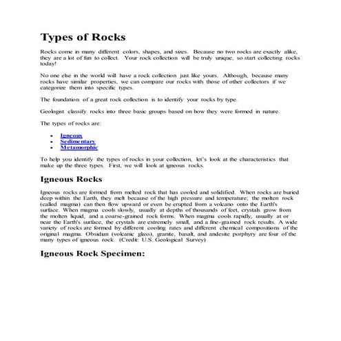 Types of rocks | DOCX