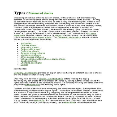 Types of shares | DOCX
