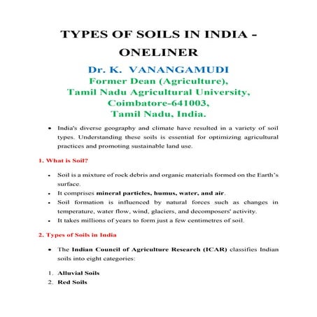 Soil Science: Types of Soils in India - Oneliner.pdf