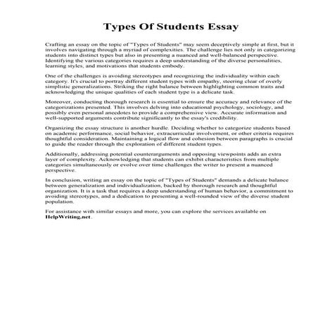 Types Of Students Essay. University of Vermont | PDF