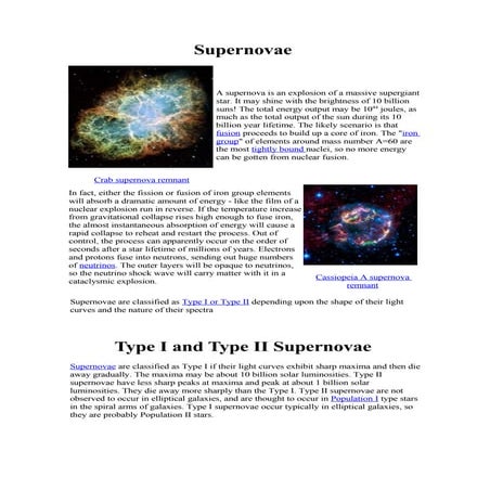 Types Of Supernovas | DOC