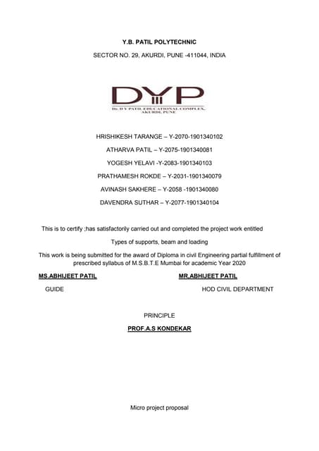 Types Of Beams, Supports & Loads by Mr. K.Satish Poojith Reddy | PPTX