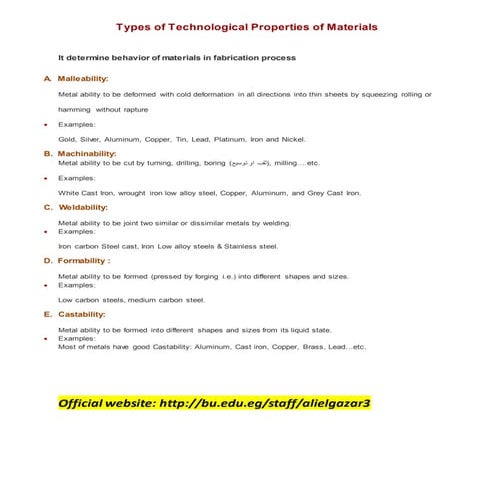 Types of technological properties of materials | DOCX