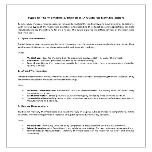Comprehensive Guide to Thermometers: Types, Uses, and Technologies | PDF